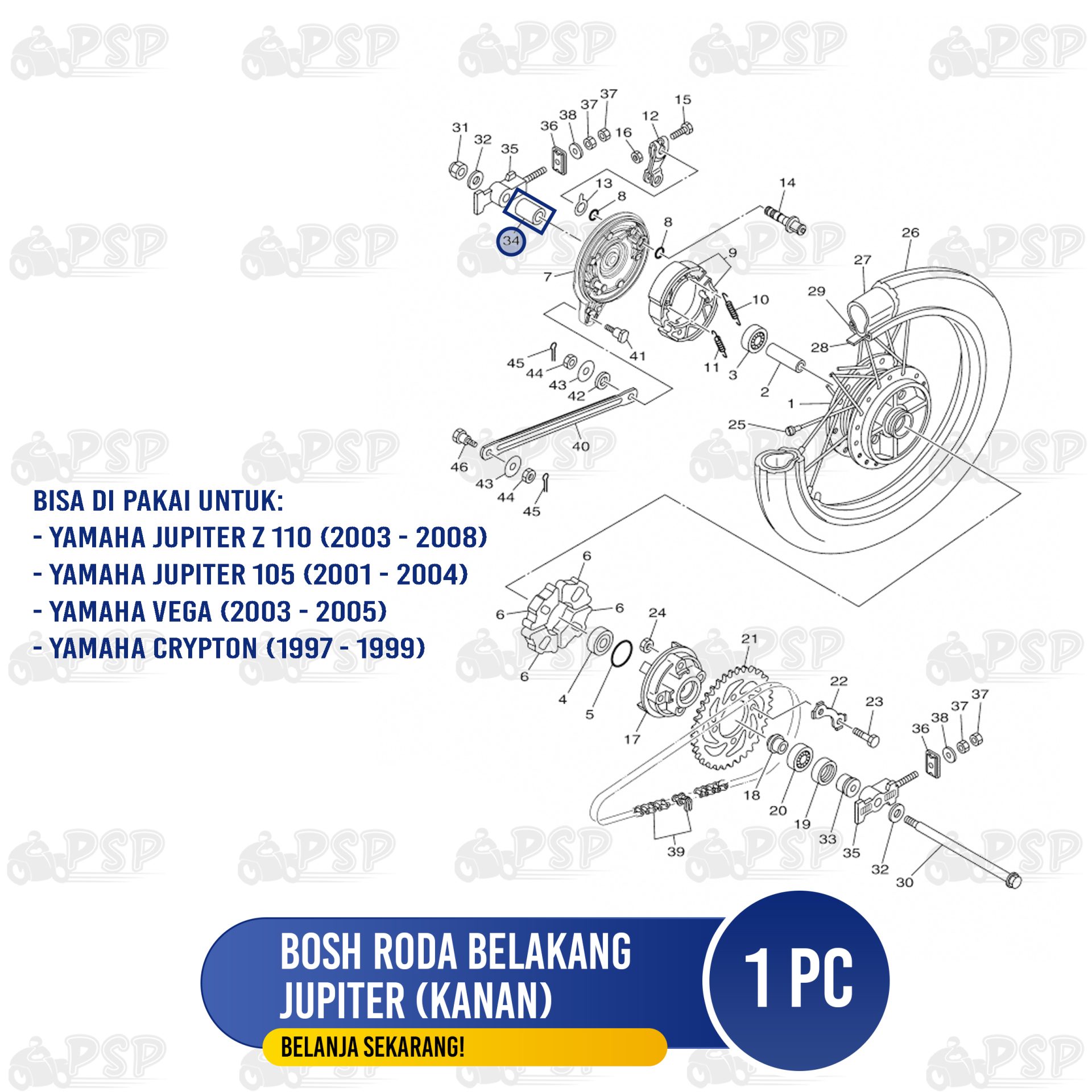Bosh Roda Belakang Jupiter Z (Kanan) – Bushing Luar Tromol Yamaha ...